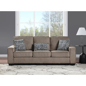 Milton Green Star 2PC Brown Fabric Plushy Cushion W/ Square Arm Sofa Set & 5 Throw Pillows | Wayfair